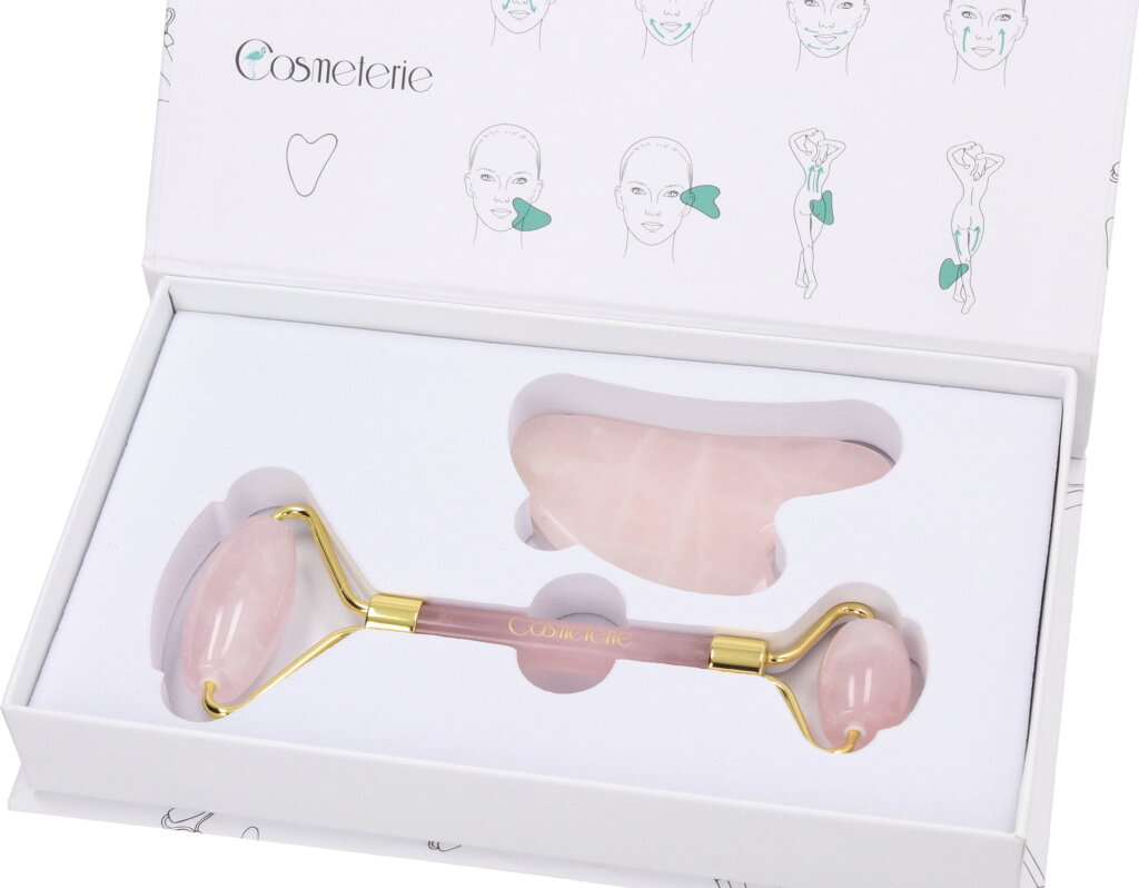 Set za masažu lica - Rose Quartz Roller & Gua Sha - AyuGarden